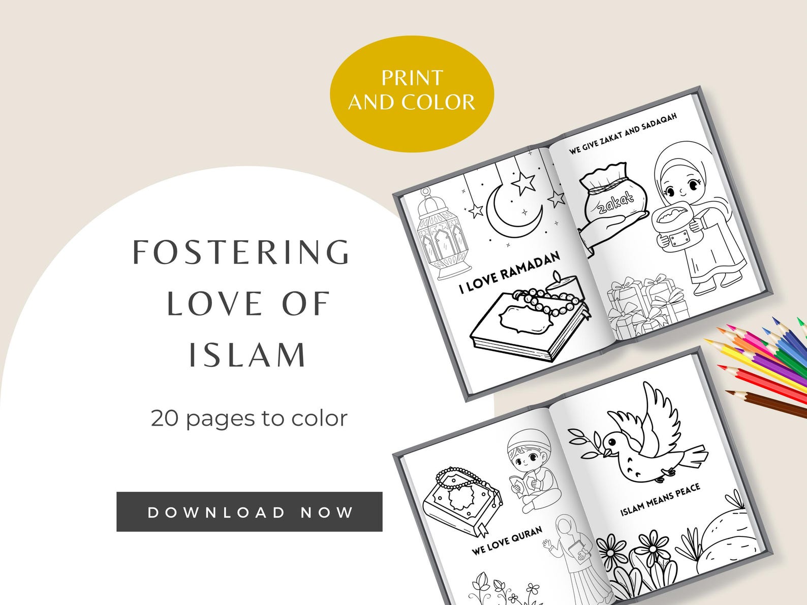 Coloring Book for Muslim Kids, Printable 20 Pages, Muslim Printable ...
