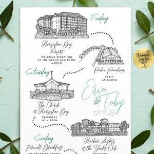 Custom Wedding Map, Itinerary, Order of Events, Printable Timeline ...