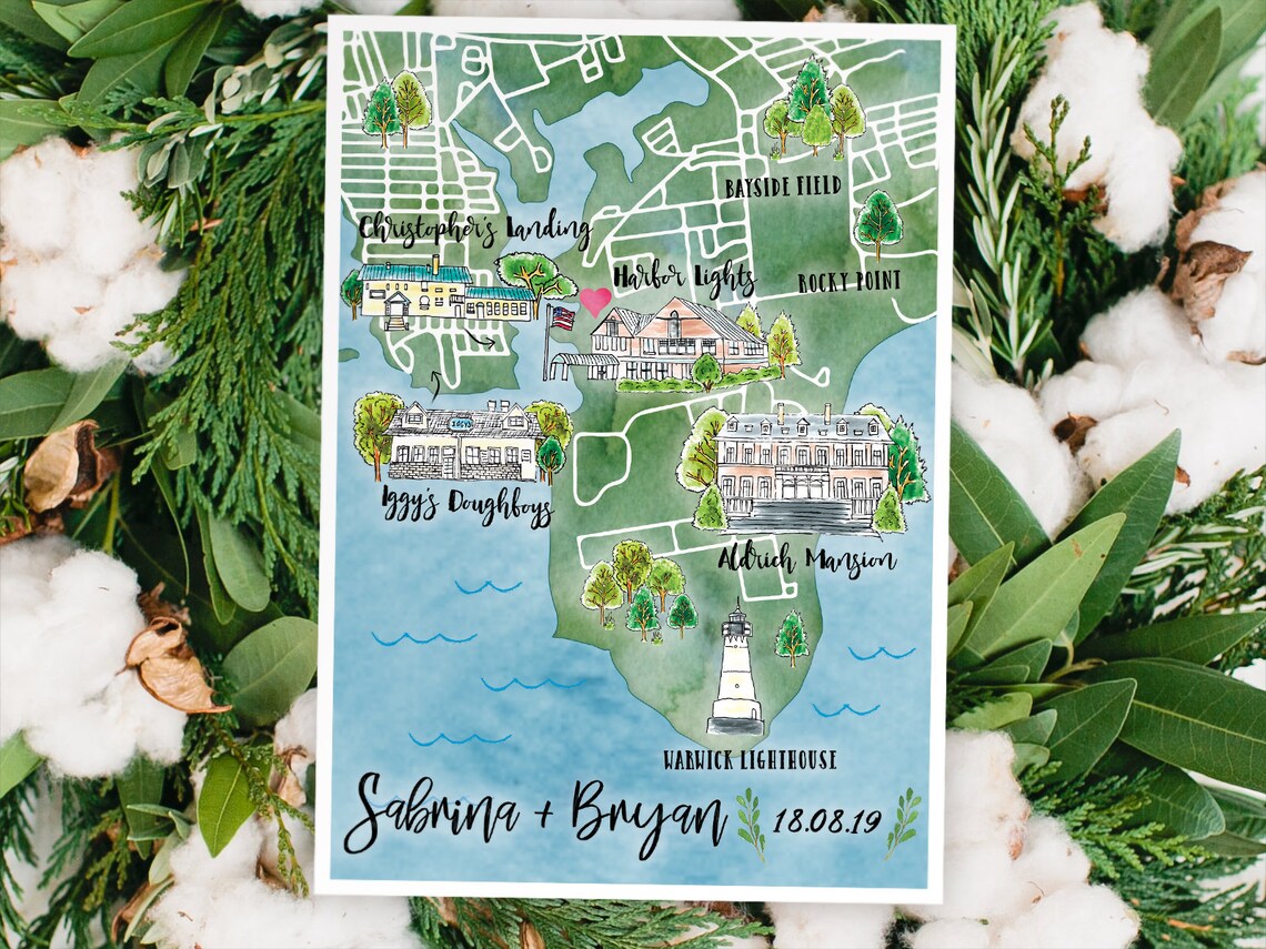 Custom Watercolor Wedding Map Personalized Hand Drawn Wedding - Etsy
