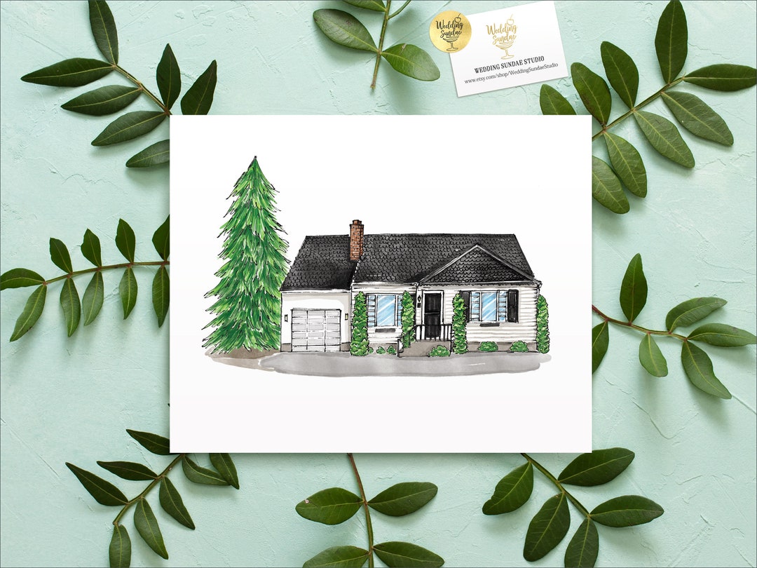 Custom Hand Painted House Portrait, Hand Drawn House Illustration in ...