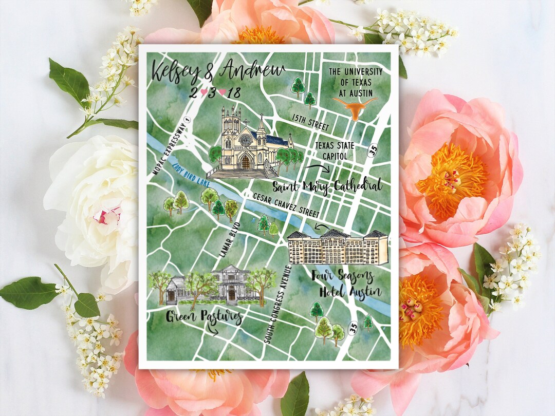 Custom Watercolor Wedding Map, Personalized Hand Drawn Wedding Map for ...