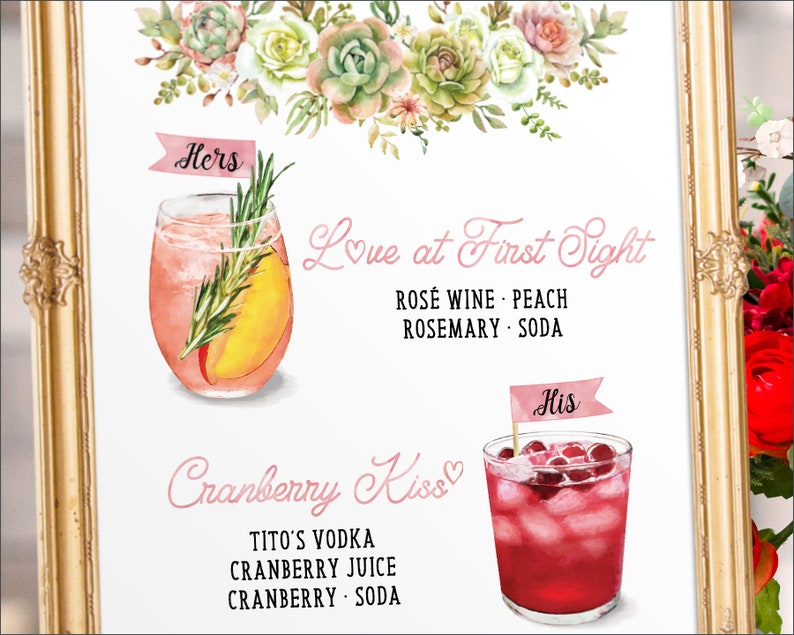 Digital Printable Succulent Botanical Wedding Bar Menu Sign - Etsy
