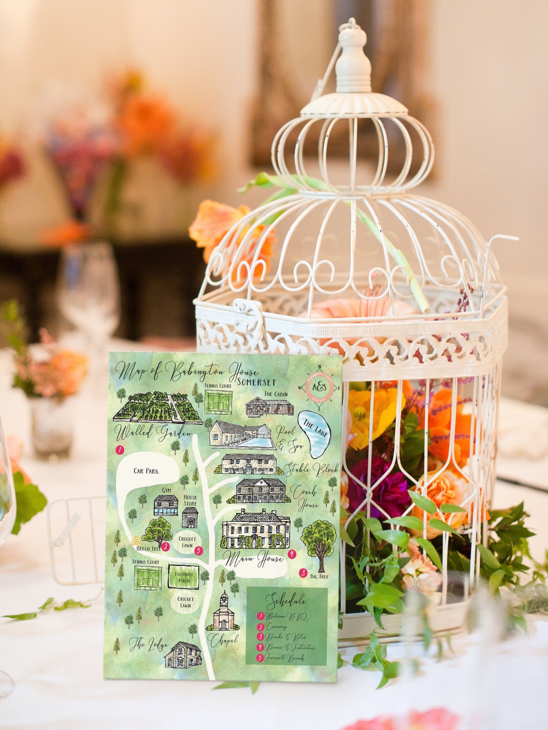 16-17 Locations Custom Watercolor Wedding Map, Personalized Hand Drawn ...