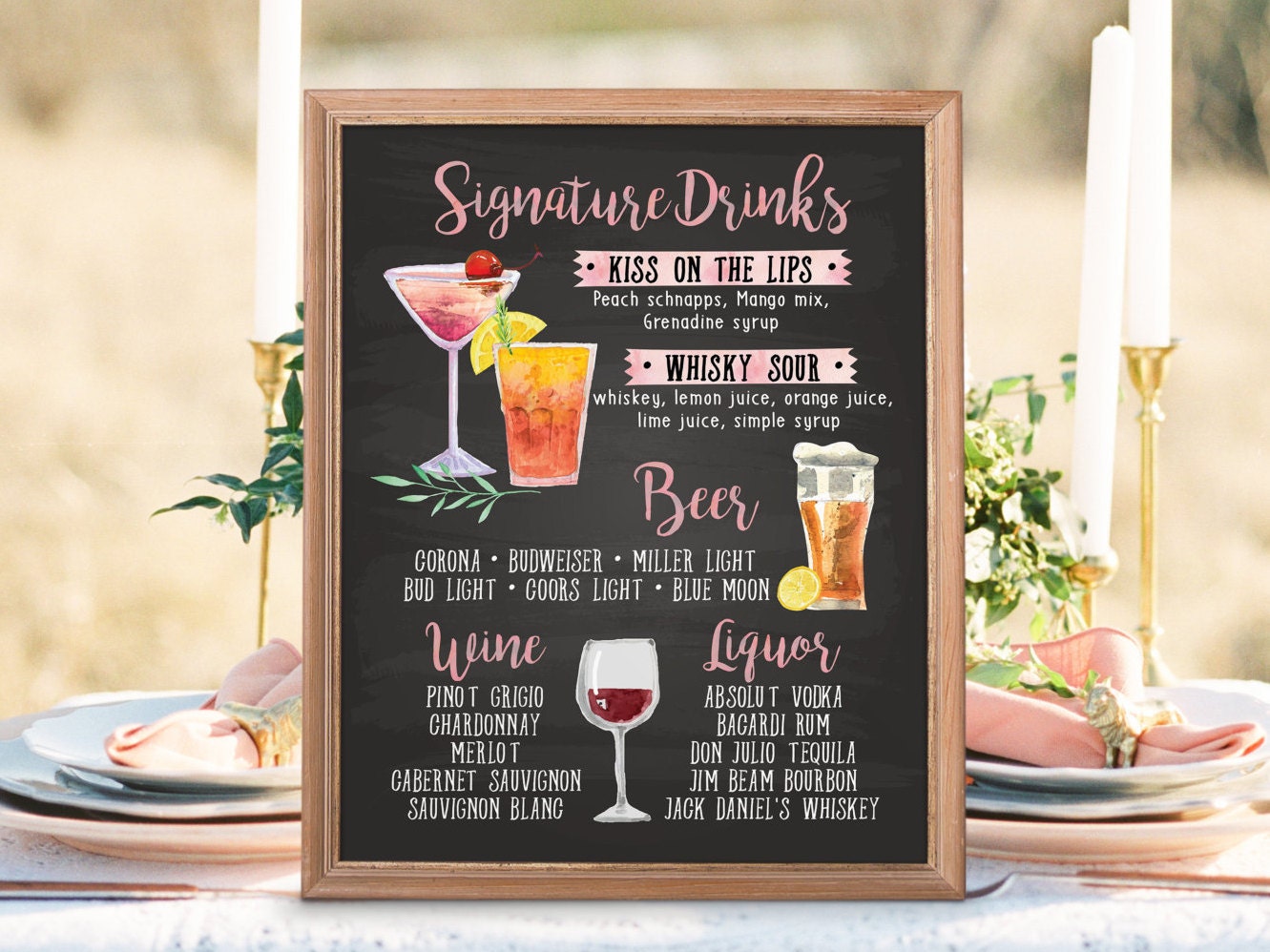 Digital Printable Wedding Menu Watercolor Wedding Bar Menu | Etsy