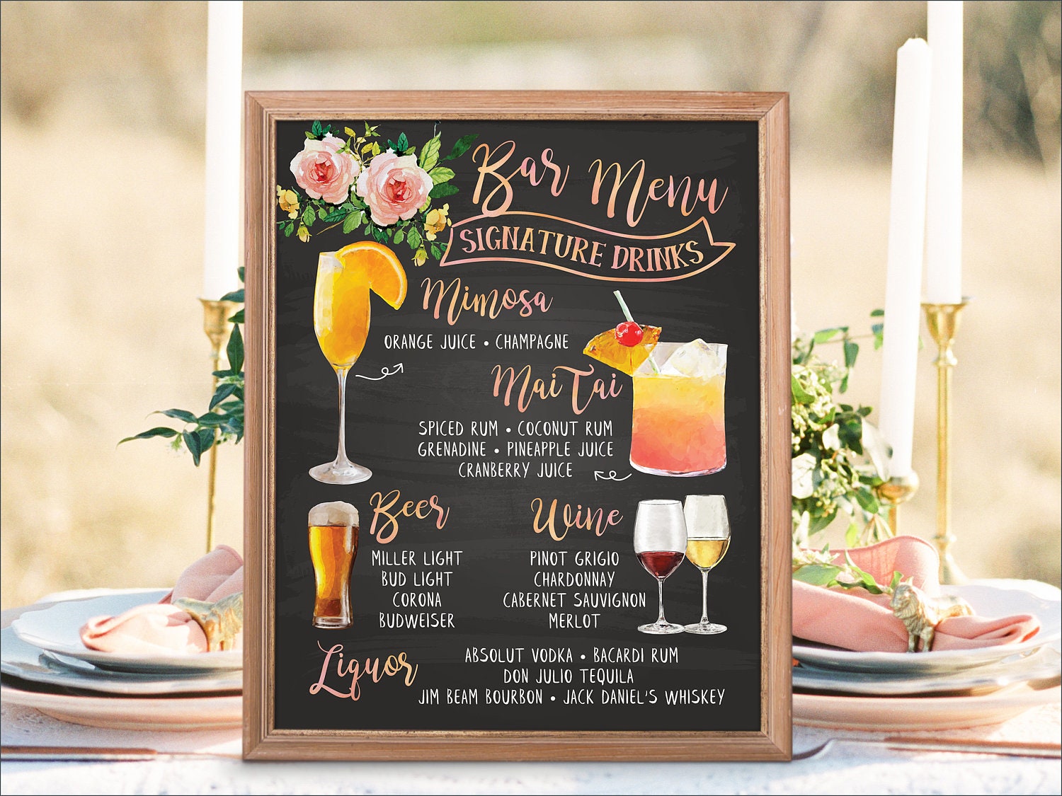 Home & Living Signs Handmade Chalkboard Sign Beer Wine & Cocktail Menu ...