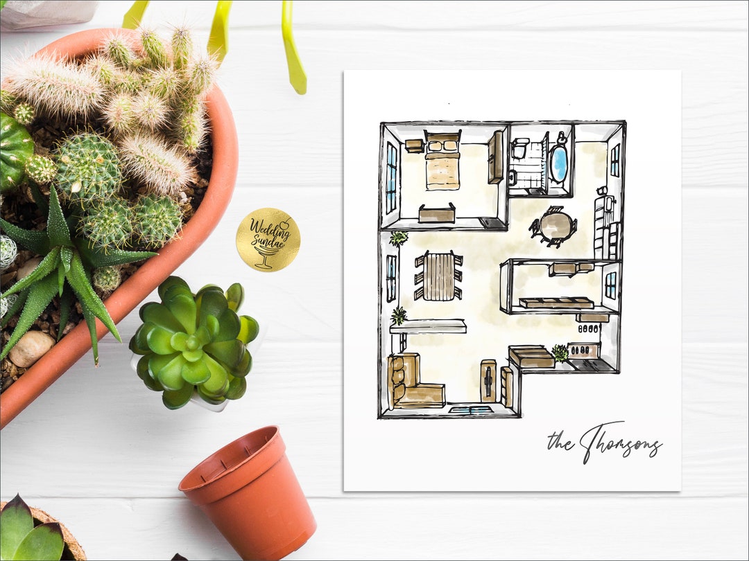 Custom Watercolor House Plan, Personalized Hand Drawn House Plan for ...