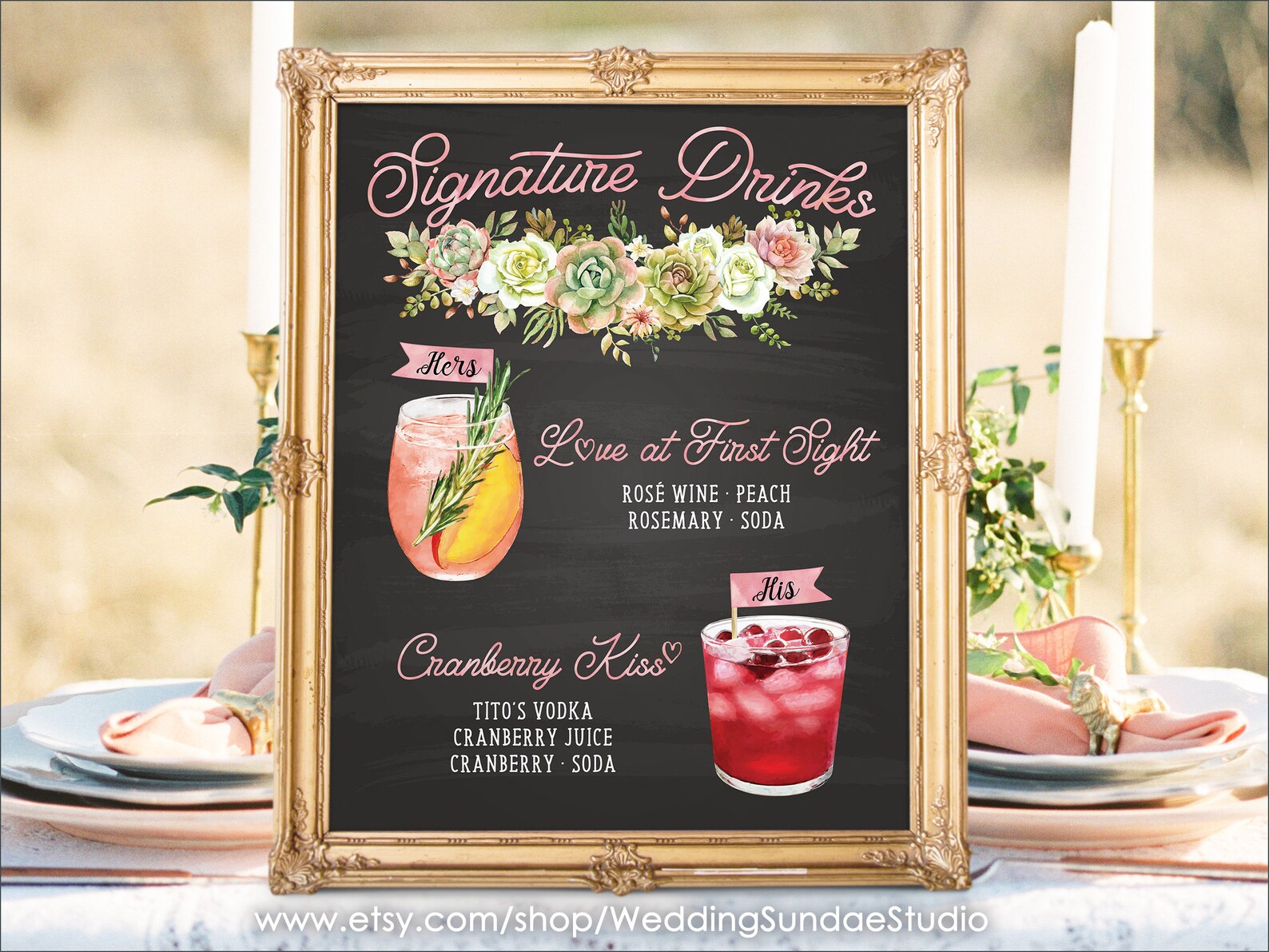 Digital Printable Succulent Botanical Wedding Bar Menu Sign - Etsy