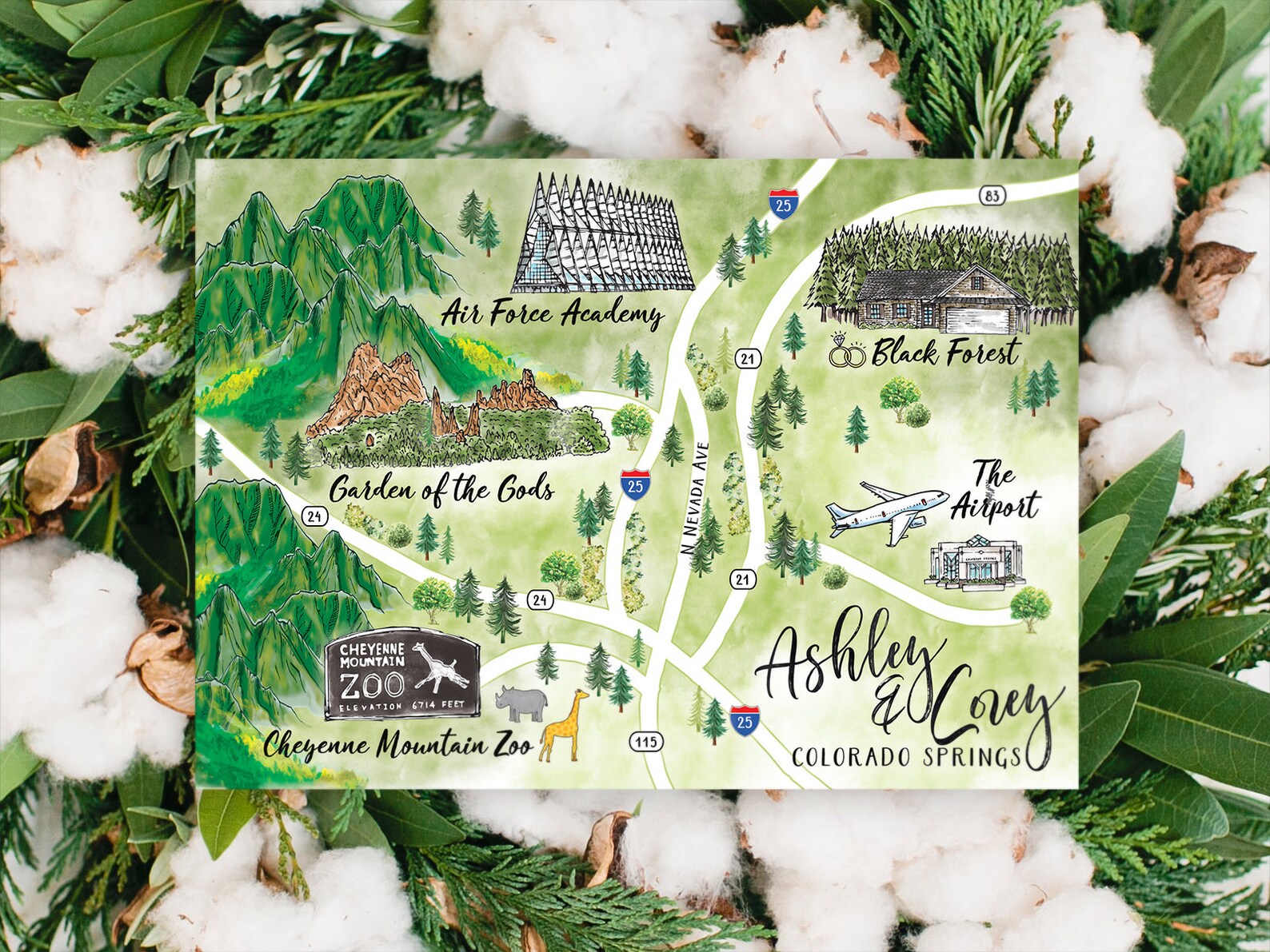 Custom Watercolor Wedding Map Marfa Texas Map Personalized | Etsy