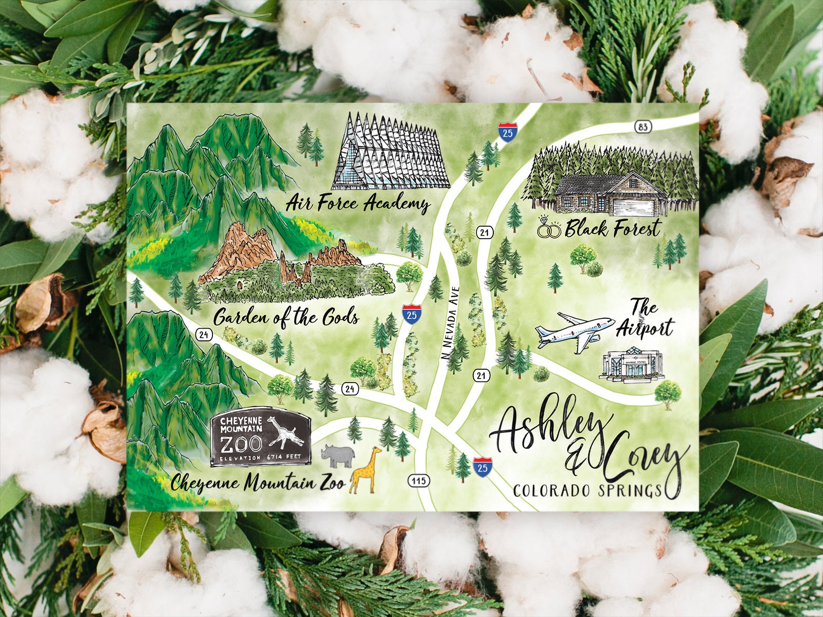 Custom Watercolor Wedding Map Marfa Texas Map Personalized | Etsy