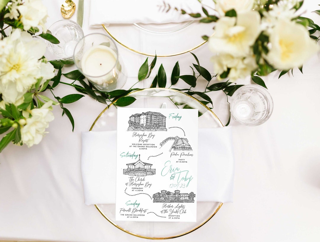 Custom Wedding Map, Itinerary, Order of Events, Printable Timeline ...