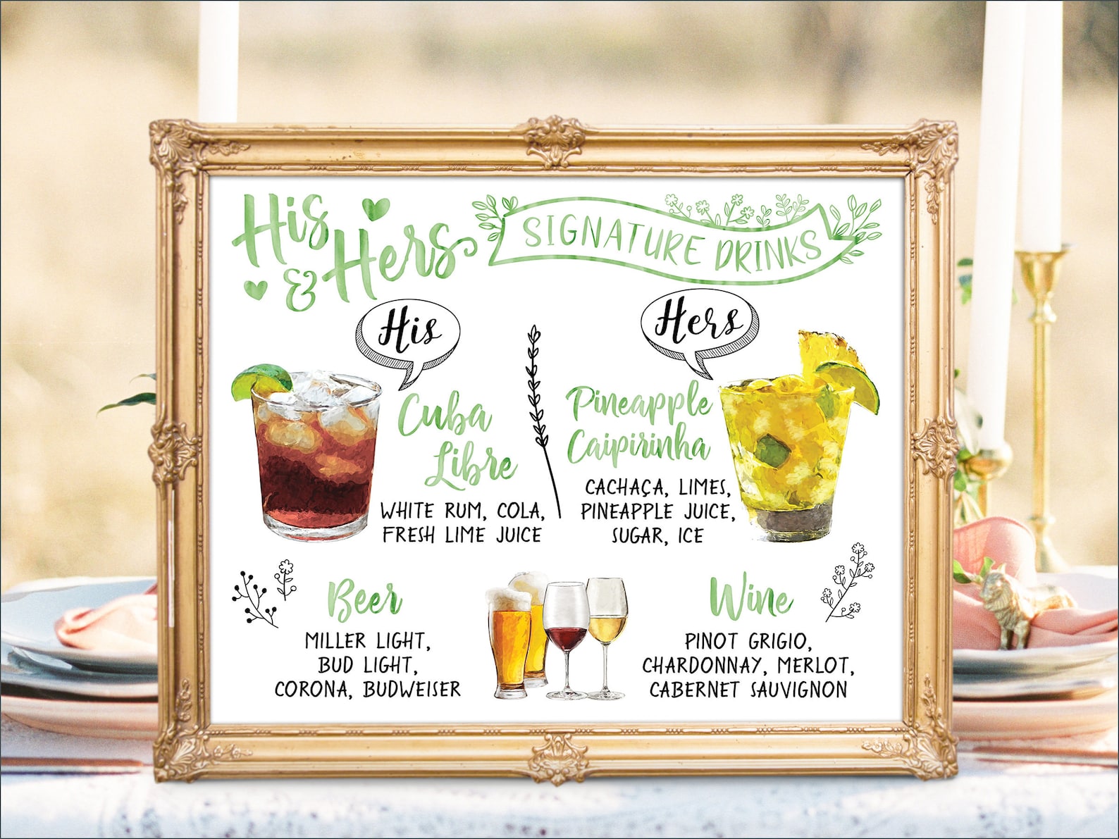 Digital Printable Wedding Bar Menu Sign His and Hers - Etsy