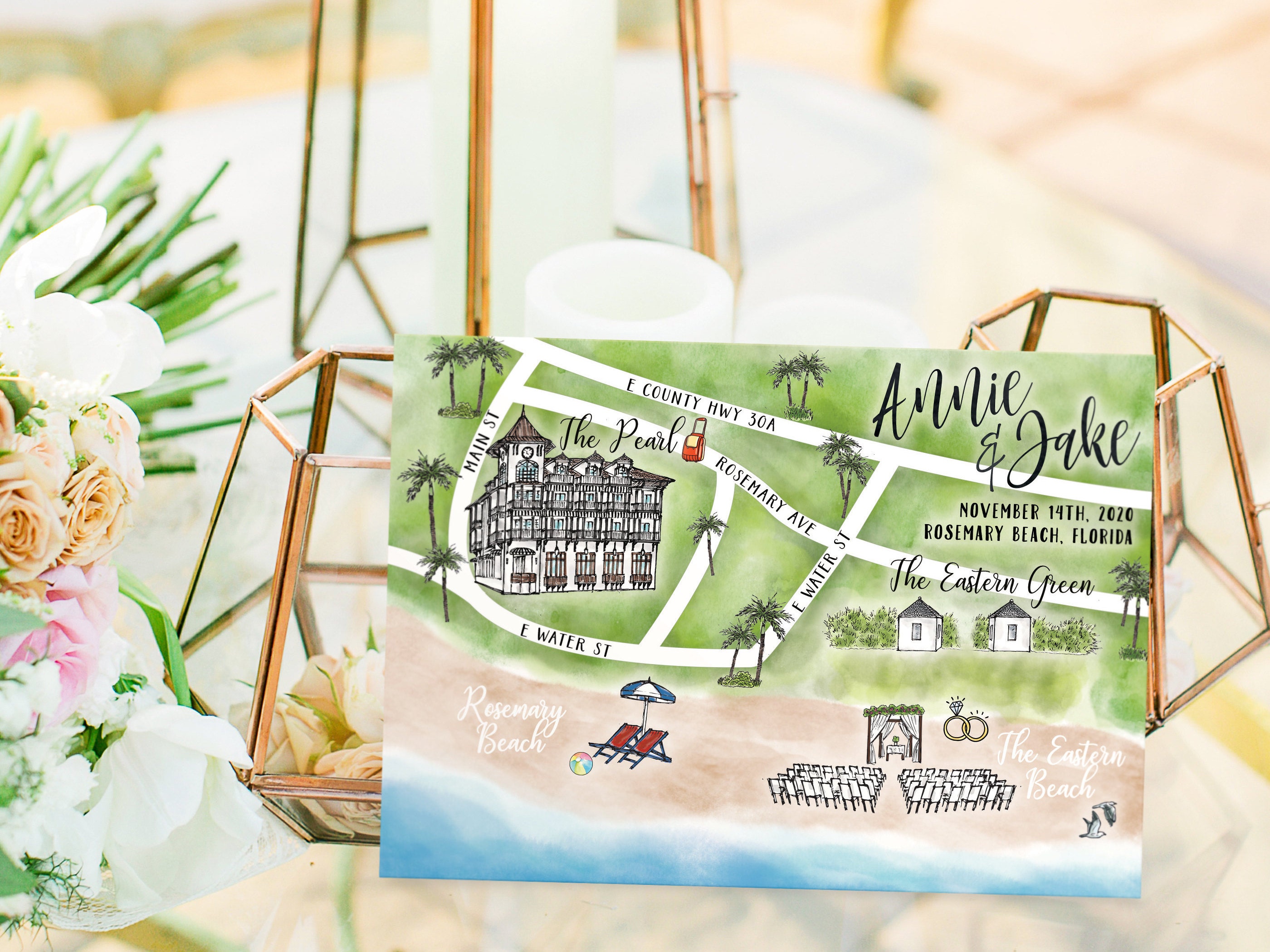 Custom Watercolor Wedding Map Personalized Hand Drawn Wedding | Etsy