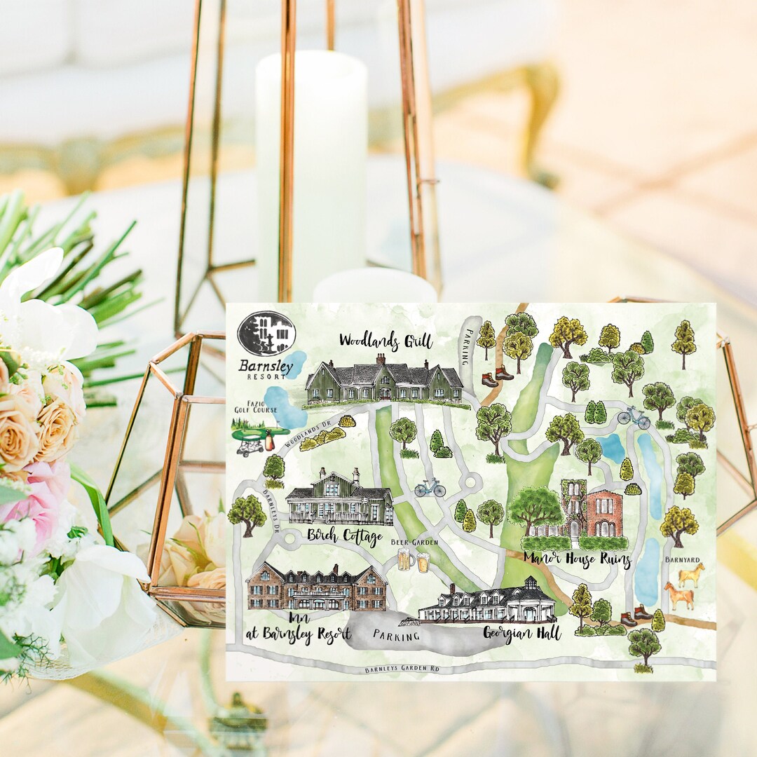 6-7 Locations Custom Watercolor Wedding Map, Personalized Hand Drawn ...