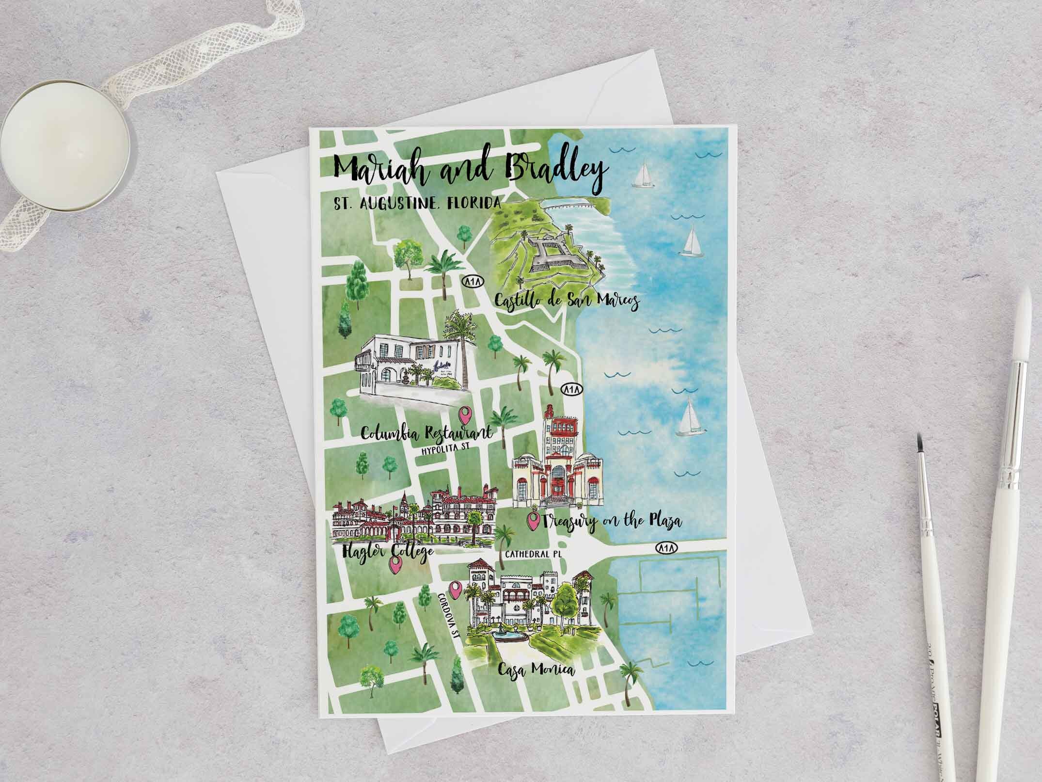 Custom Watercolor Wedding Map Personalized Hand Drawn Wedding - Etsy