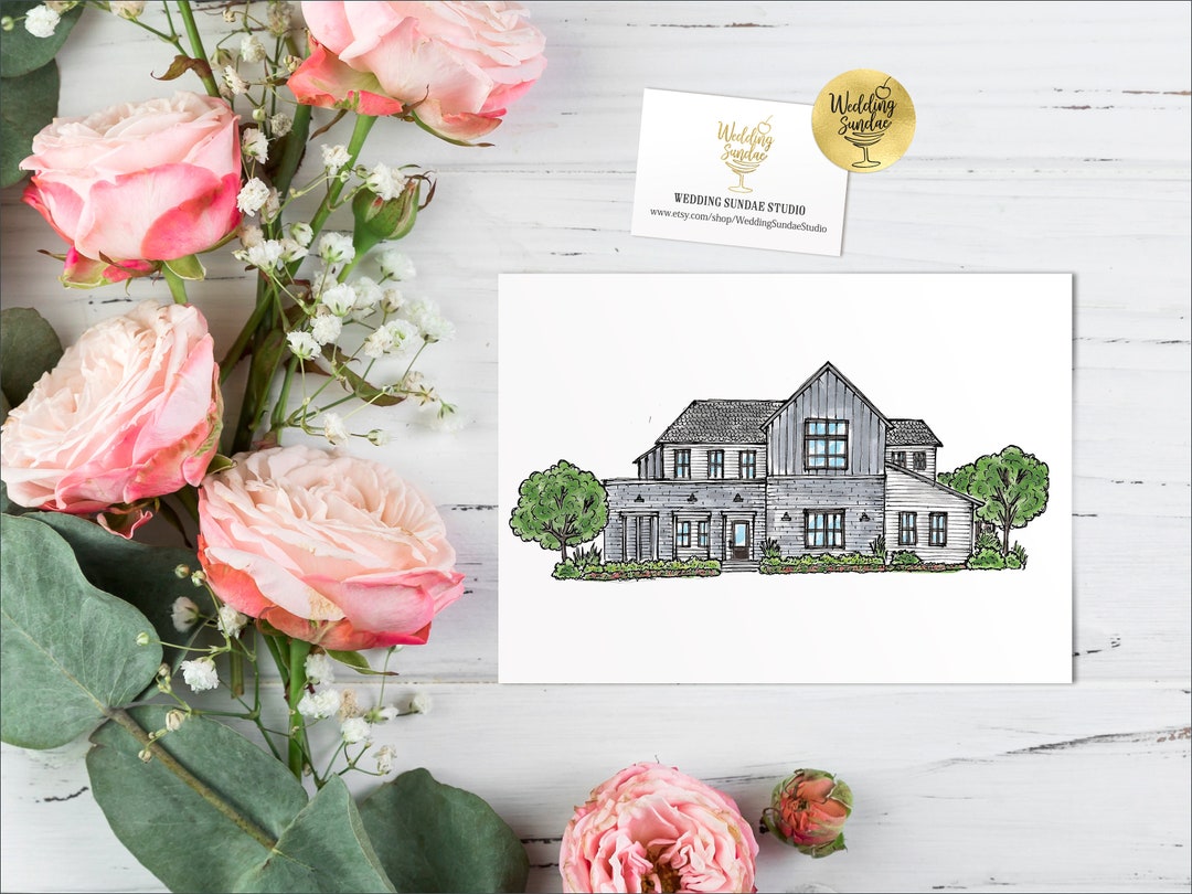 Custom Hand Painted House Portrait, Hand Drawn House Illustration in ...