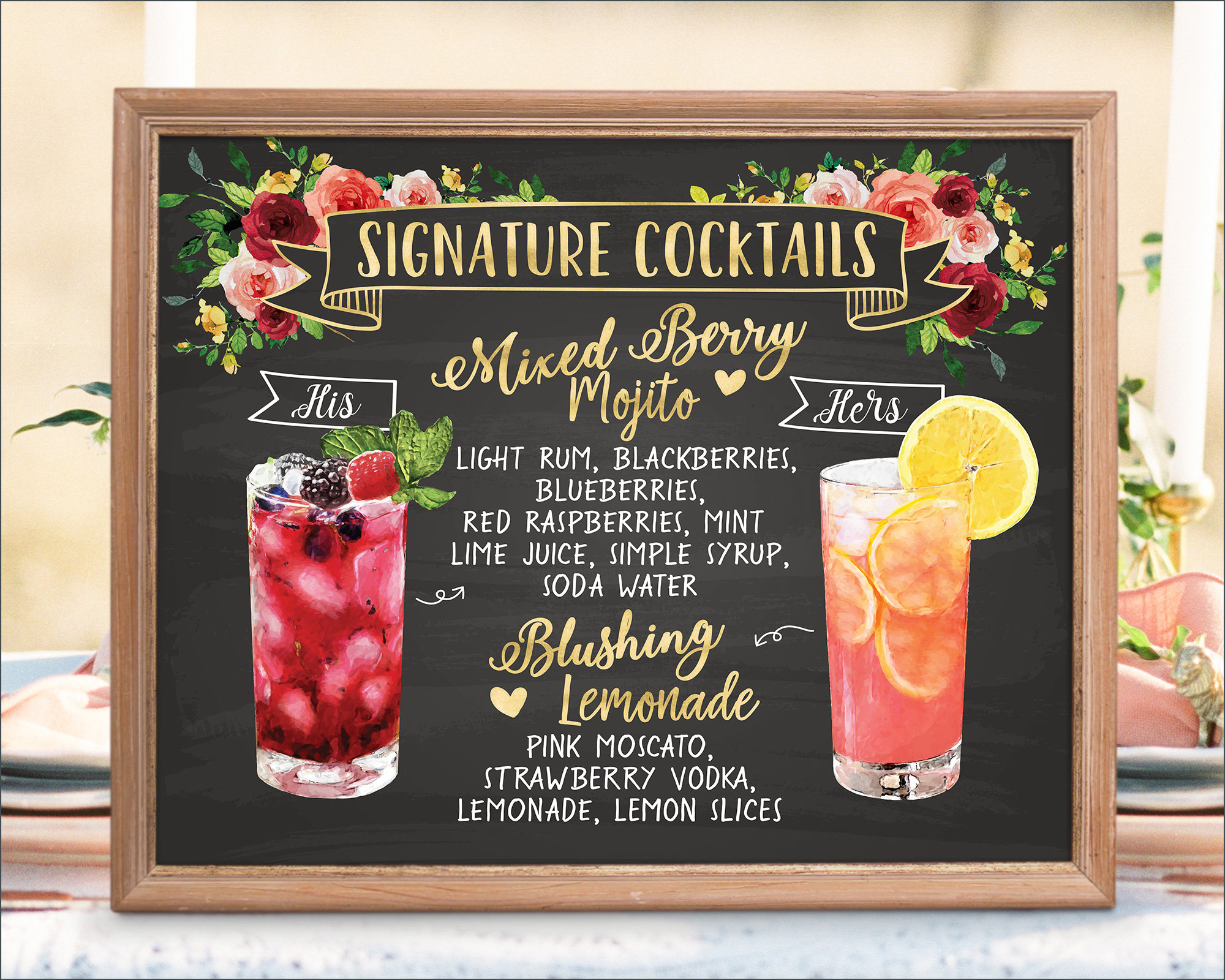Digital Printable Wedding Bar Menu Sign Botanical Signature - Etsy