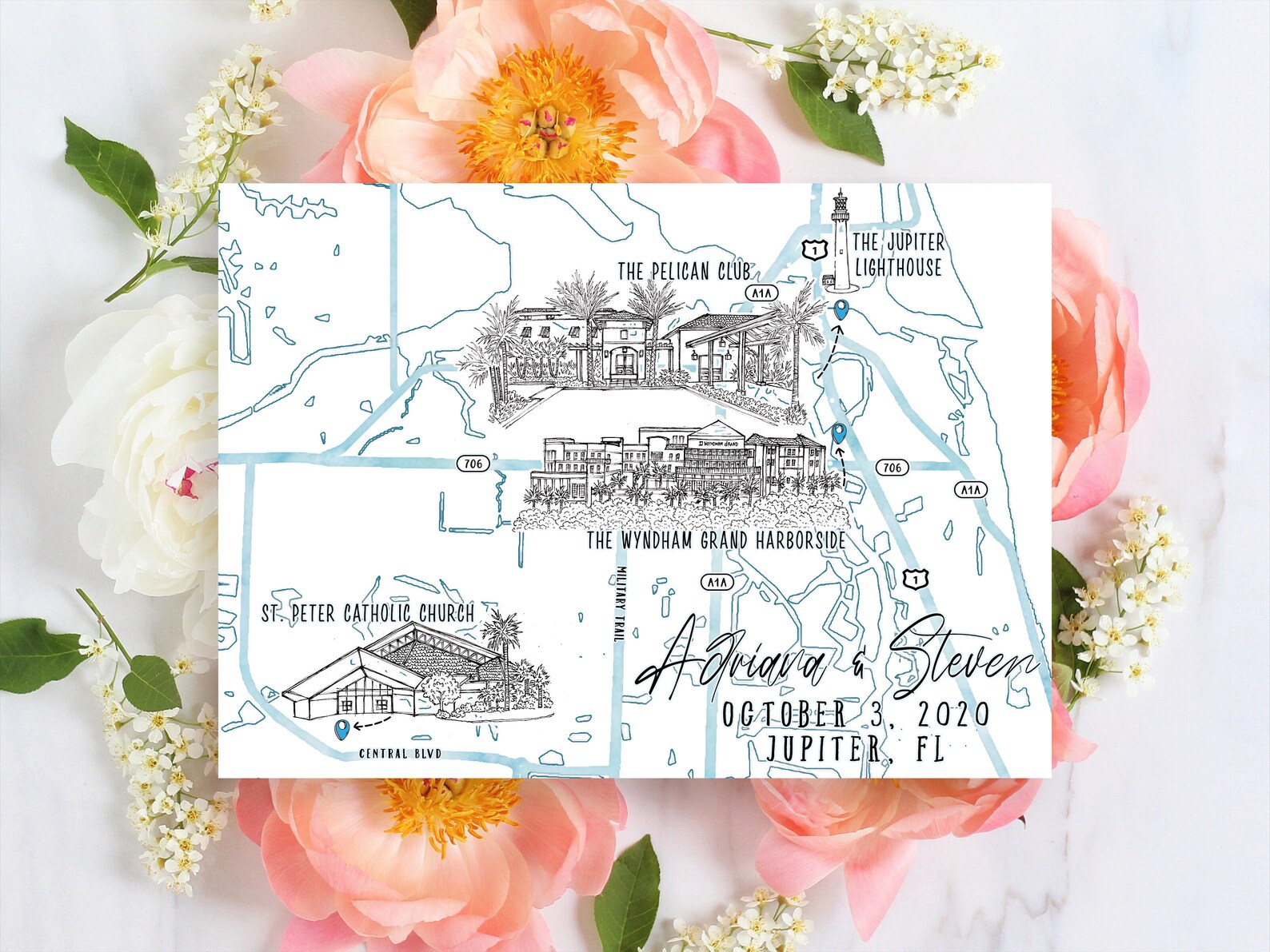 Custom Watercolor Wedding Map Marfa Texas Map Personalized | Etsy