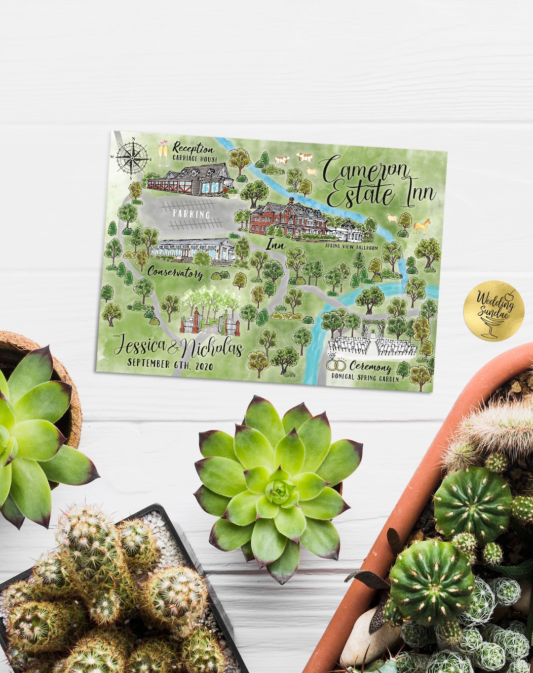 Custom Watercolor Wedding Map Venue Map, Personalized Hand Drawn Farm ...