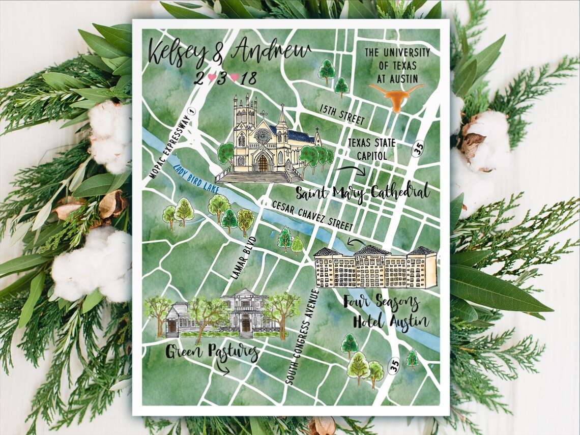 Custom Watercolor Wedding Map Personalized Hand Drawn Wedding | Etsy
