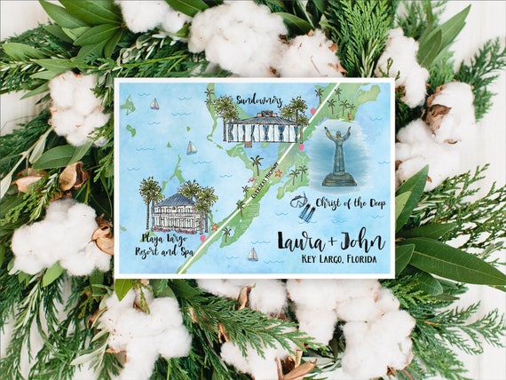 Custom Watercolor Wedding Map Key Largo Florida Map - Etsy