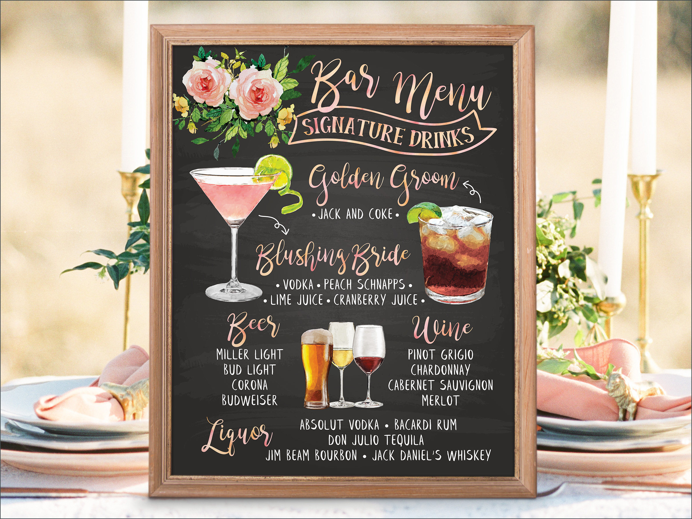 Digital Printable Botanical Wedding Bar Menu Sign His and | Etsy