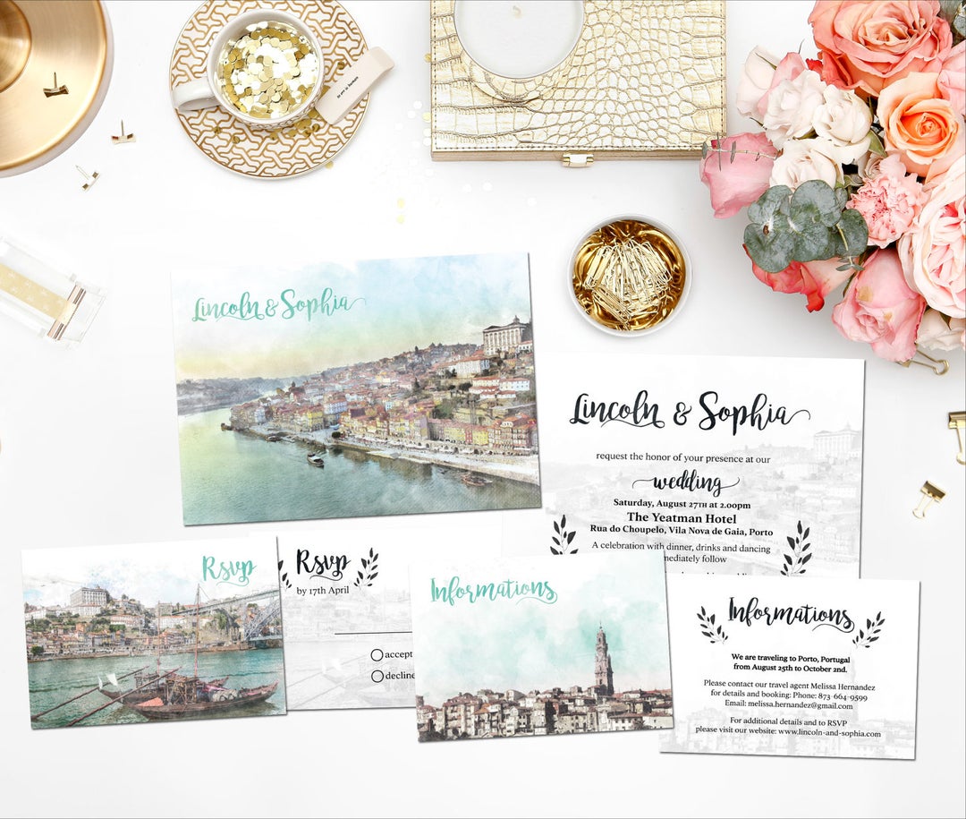 Digital Printable Files Destination Wedding PORTO PORTUGAL Watercolor ...