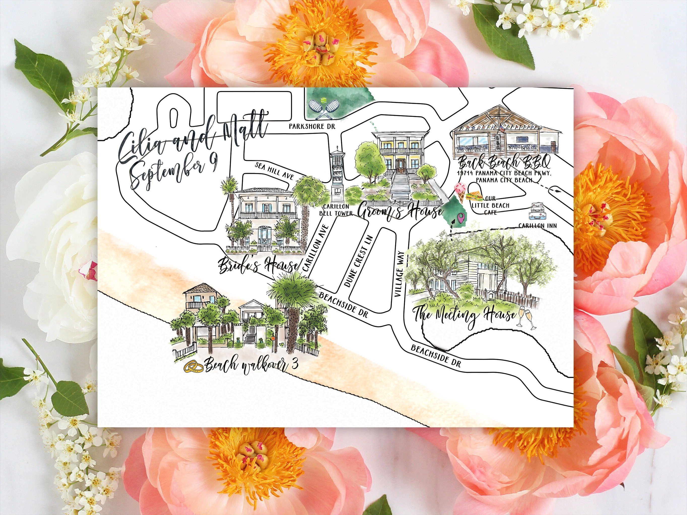 Mapa de boda personalizado en acuarela: 8-9 ubicaciones (descarga ...