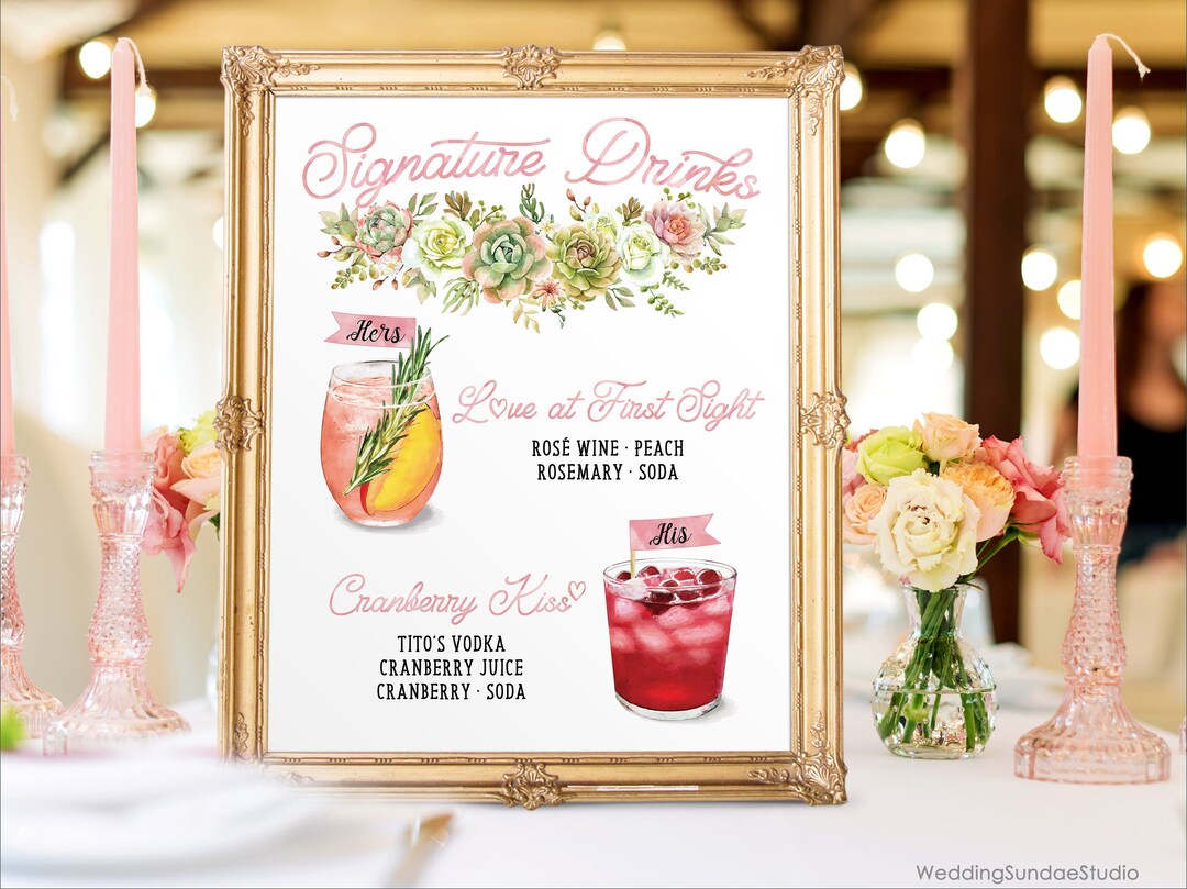 Digital Printable Succulent Botanical Wedding Bar Menu Sign, His and ...