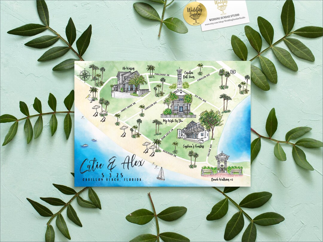 4-5 Locations Custom Watercolor Wedding Map, Personalized Hand Drawn ...