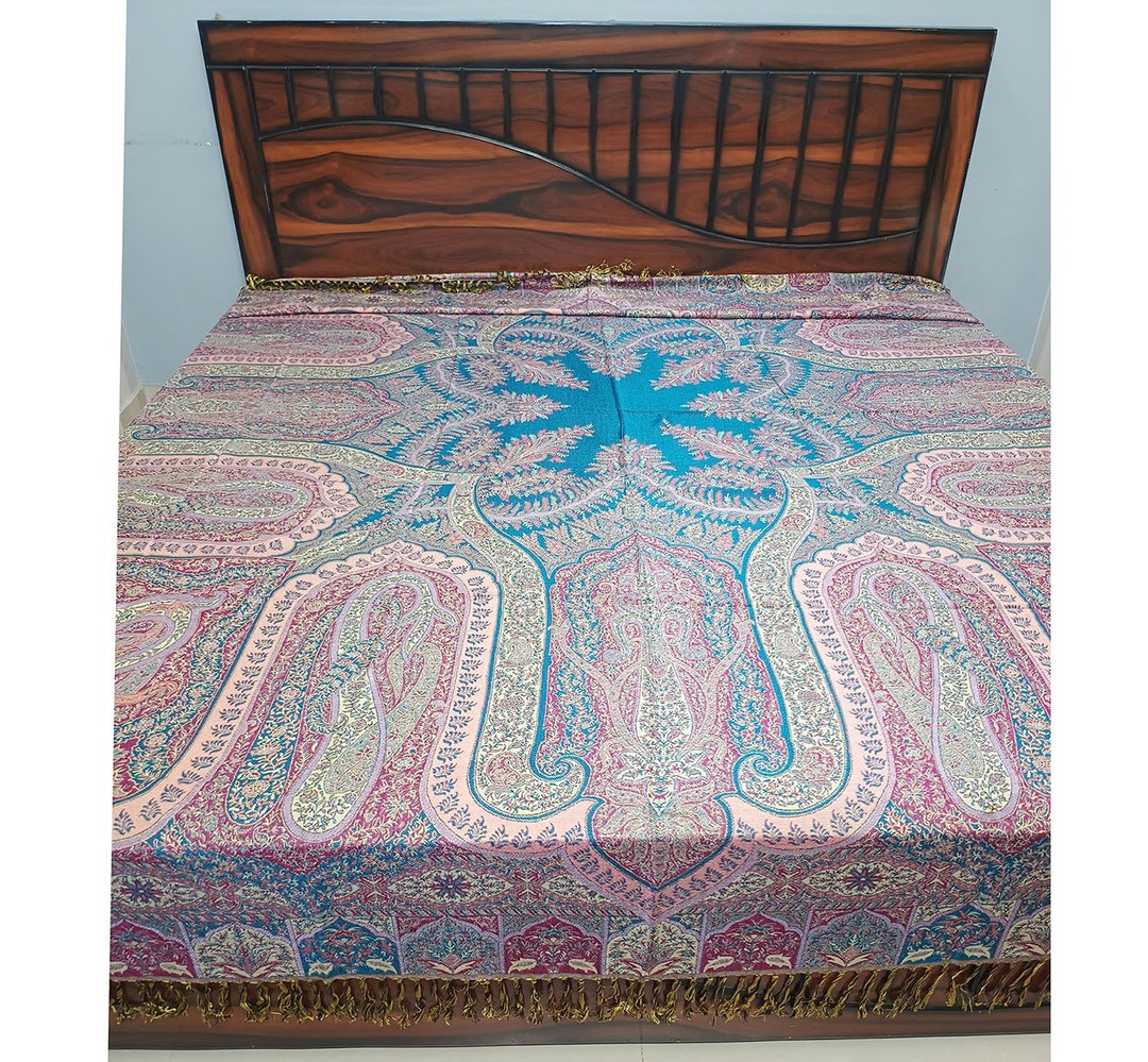 100% Cashmere Bedspread Kashmiri Jamavar Bedcover Couvertures Antique ...