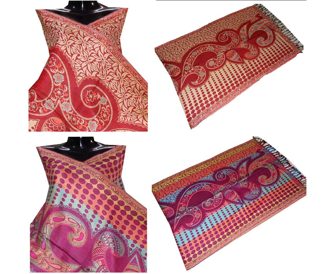 Forest Woolen Shawl Scarf Stole Wrap Throw Reversible Pashmina Jamawar ...