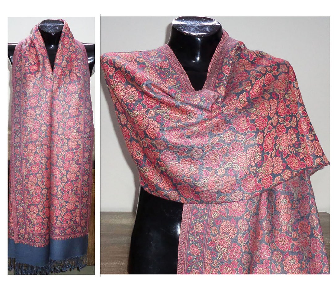 Kashmiri Jamawar Pattern Stole Woven Silk Blend Scarf Soft Feel Gift ...