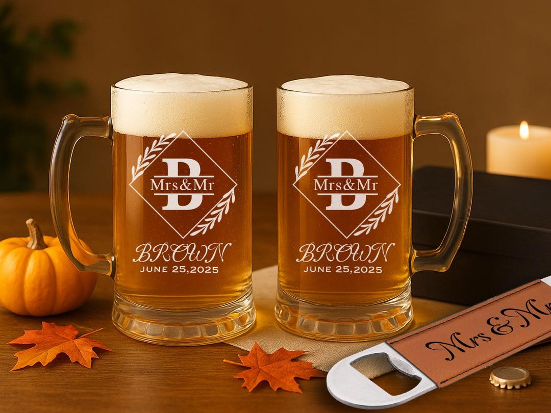 Personalized Beer Mug Gift Set – Engraved Glass, Bottle Opener ...