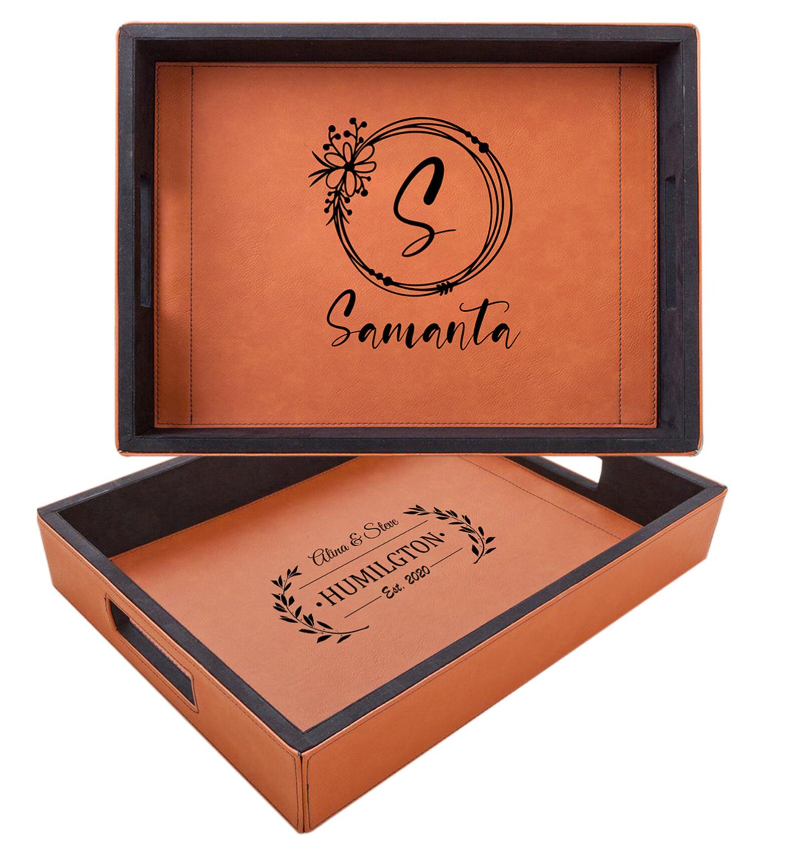 Customized Tray With Handles Large PU Leather Serving - Etsy