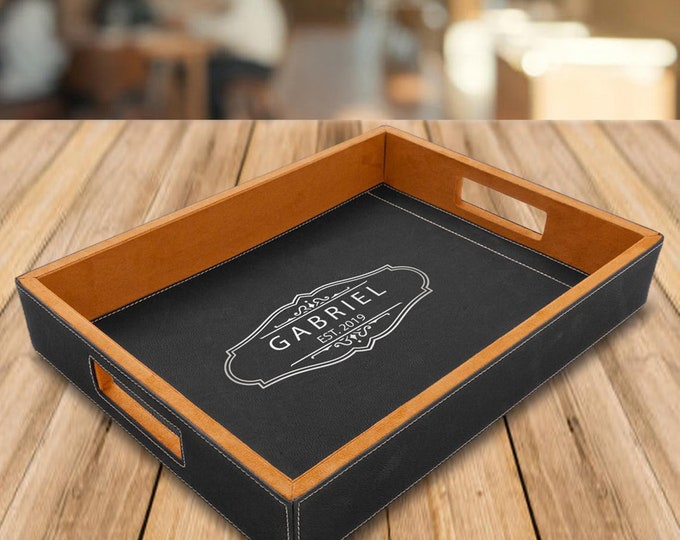 Customized Tray With Handles, Large PU Leather Serving Decorative Tray ...