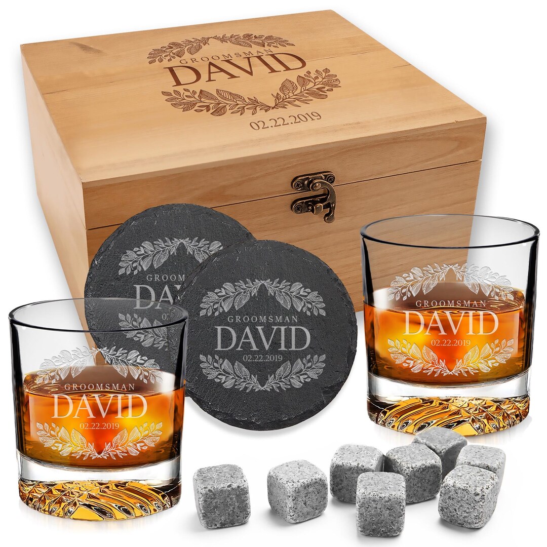 Custom Name Whiskey Glass Set, Personalized Whiskey Box, Bourbon Lover ...