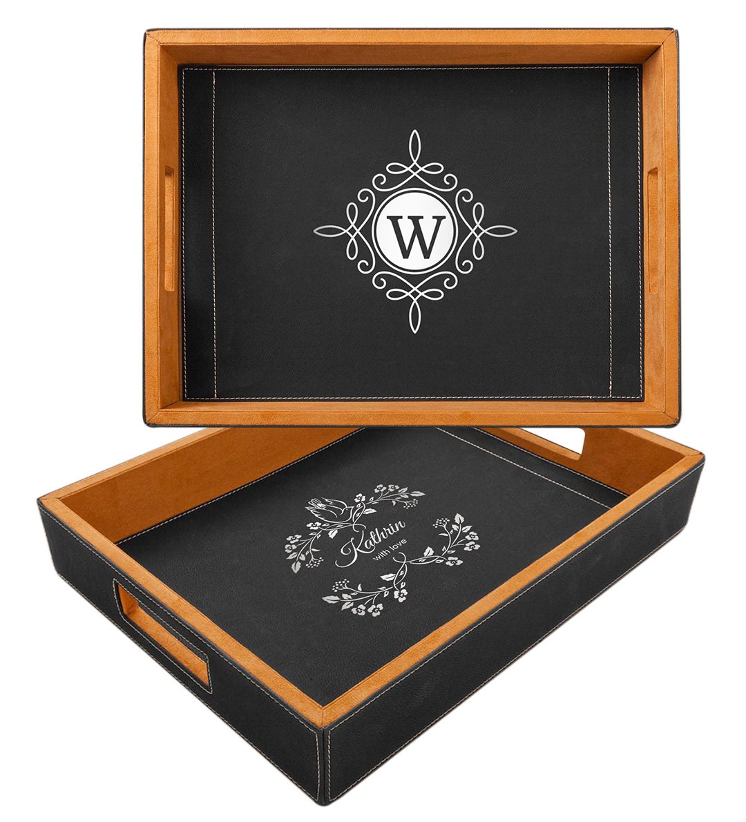 Customized Tray With Handles Large PU Leather Serving - Etsy