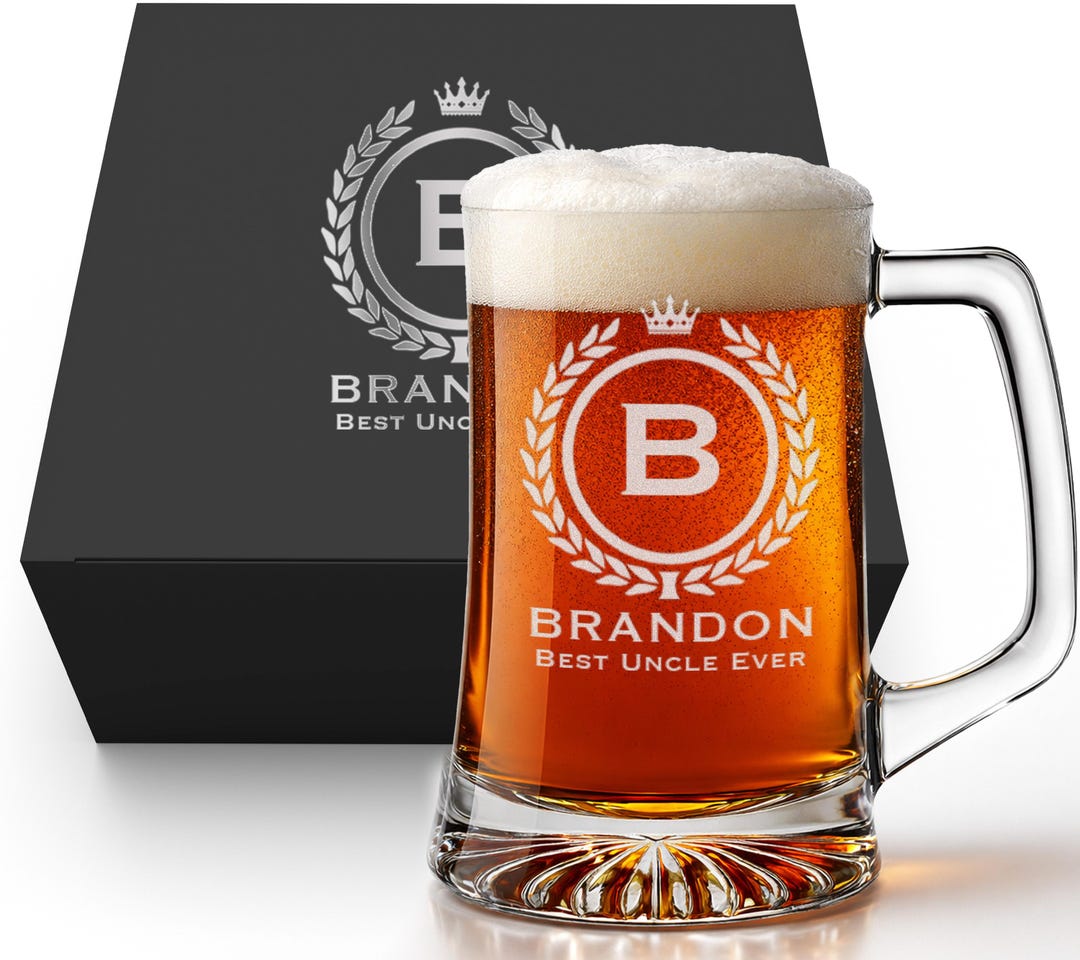 Personalized Beer Mug With Handle - Monogram, Custom Name, Logo Beer ...