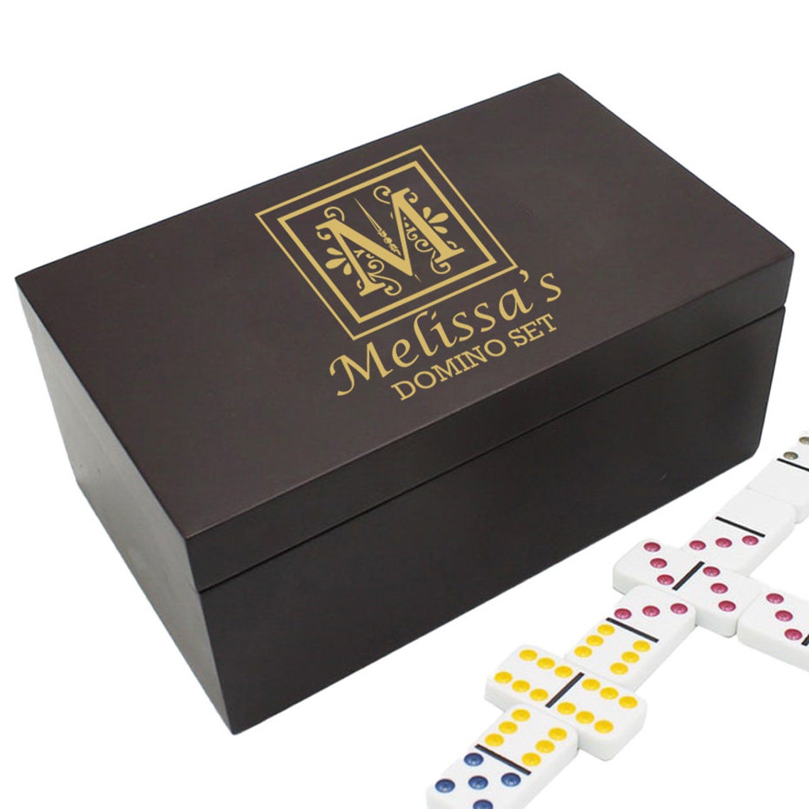 Personalized Domino Set With Box Rosewood Finish With 91 - Etsy