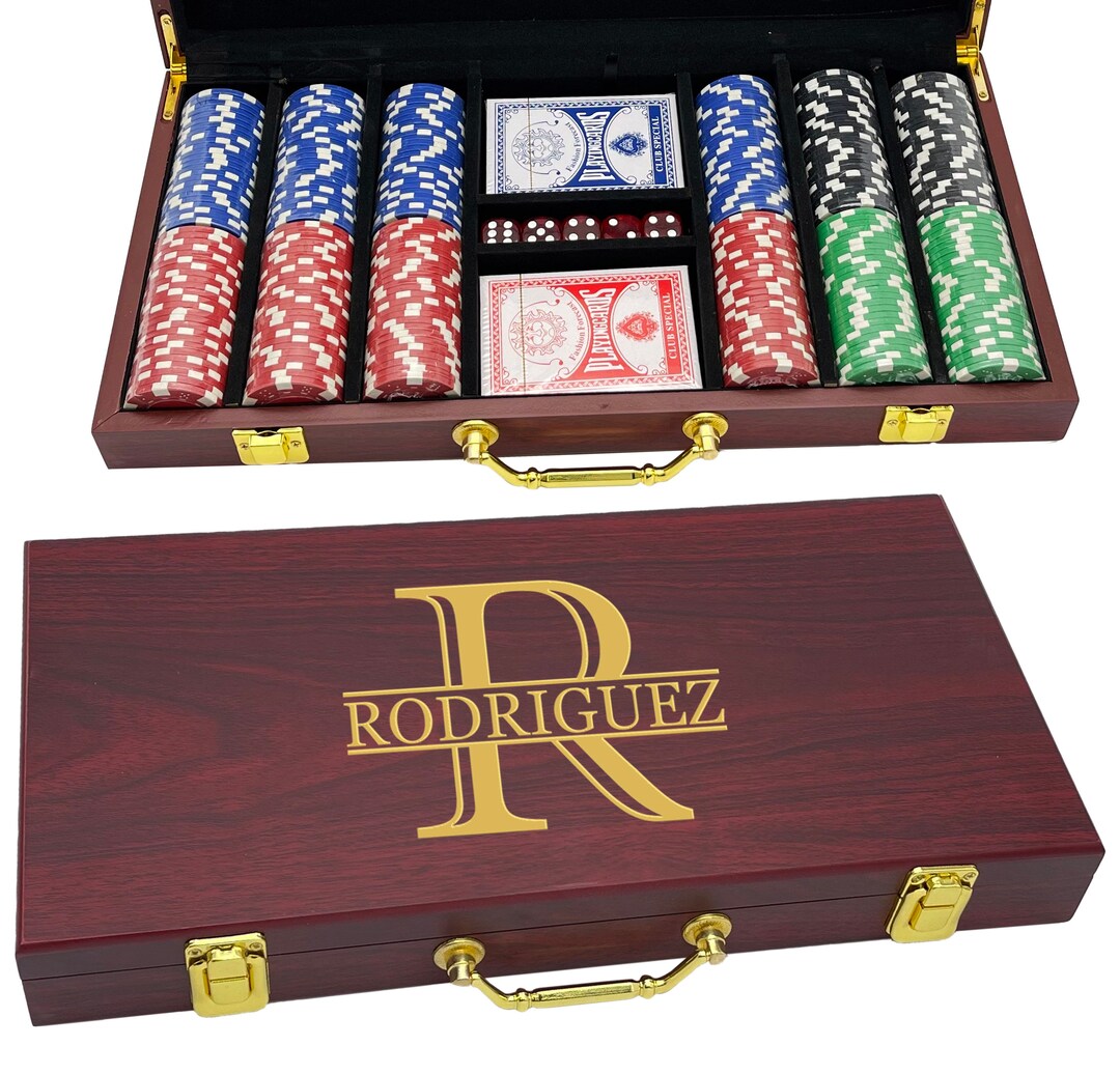 Personalized Poker Set Gift With 300 Chips Dice Customized Rosewood ...