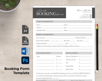 Client Booking Form Template for Models Script Font 8.5x11 Printable ...
