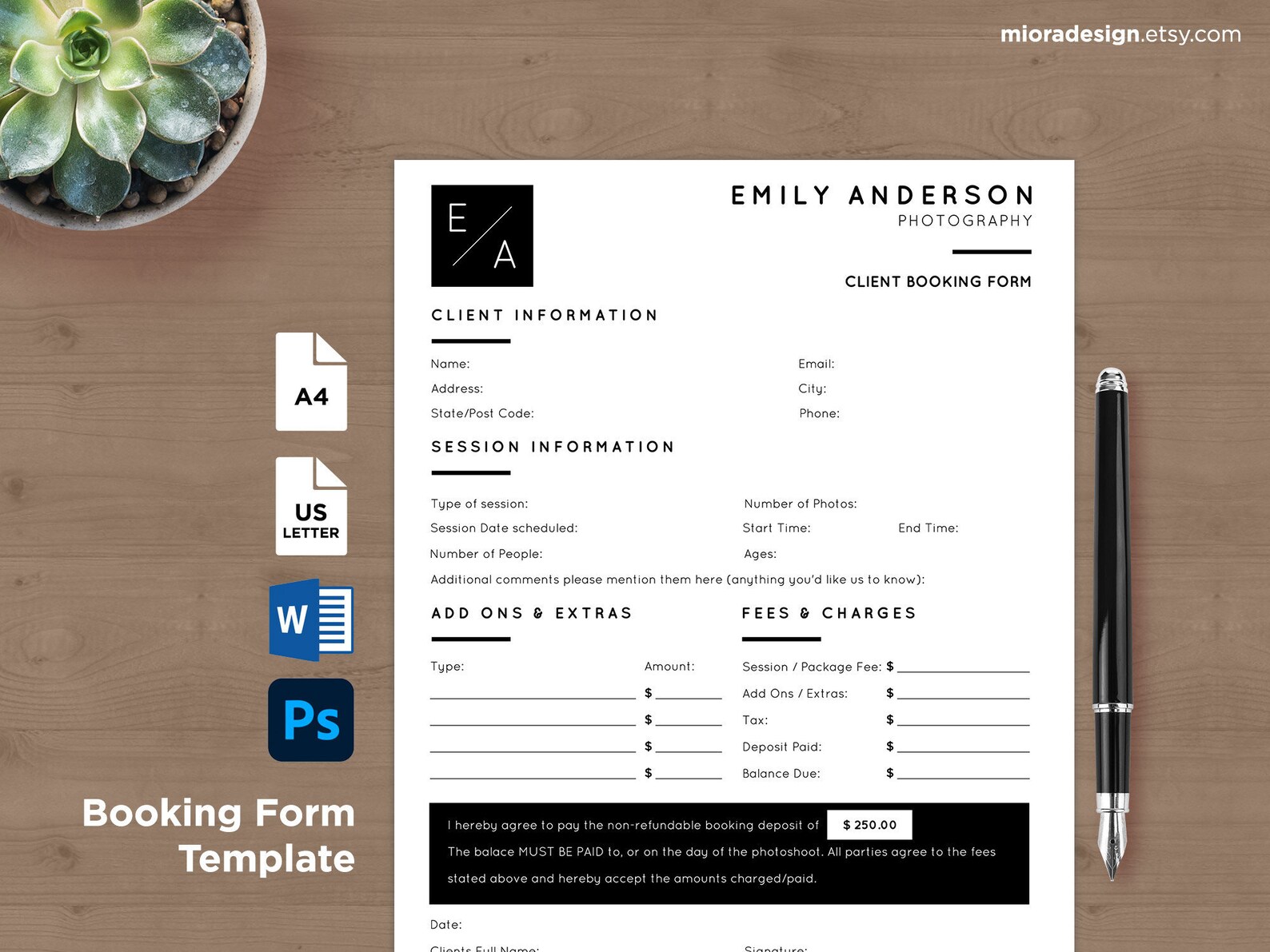Client Booking Form Photoshop Template for Photographers INSTANT ...