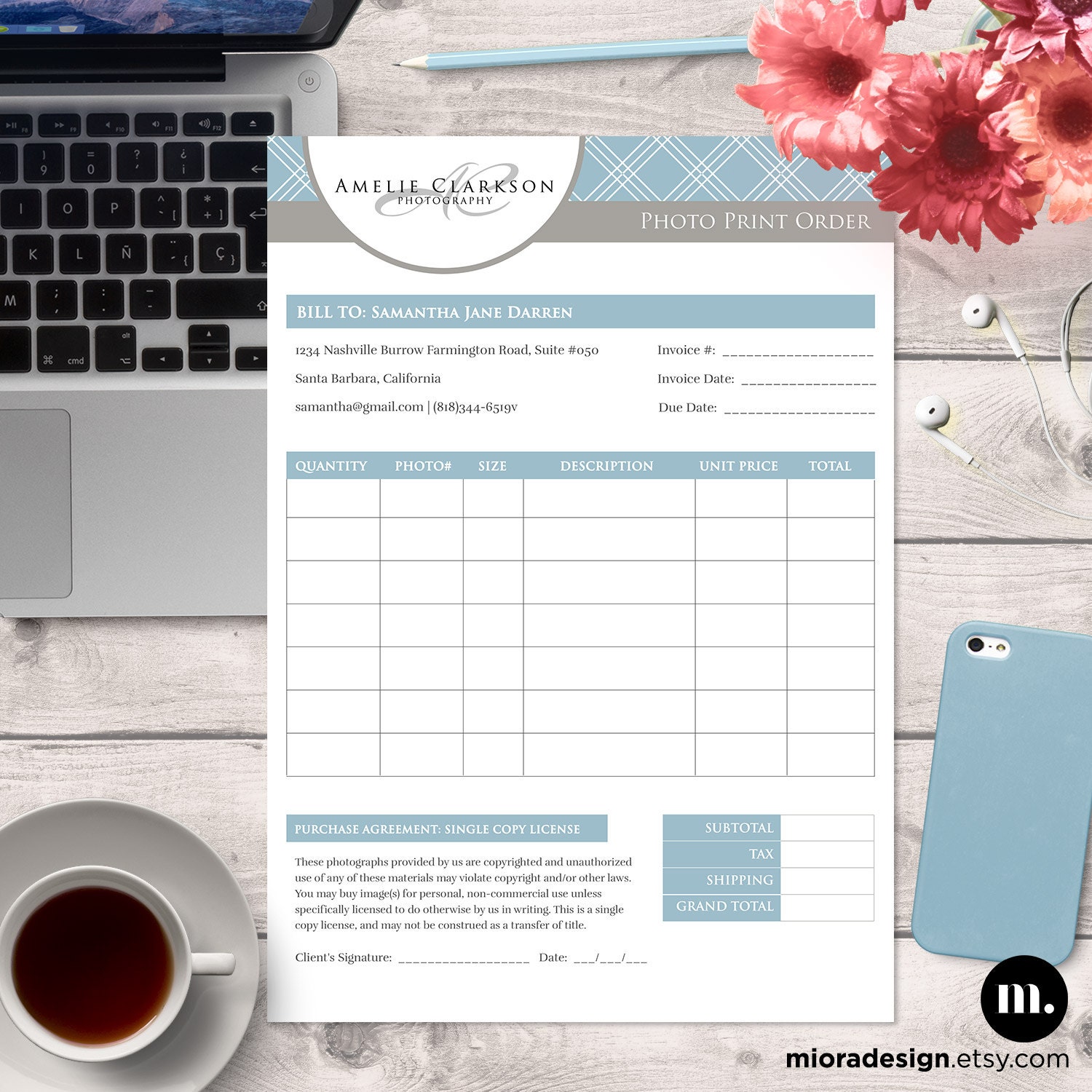 Photo Print Order Form Ms Word & Photoshop Template for | Etsy