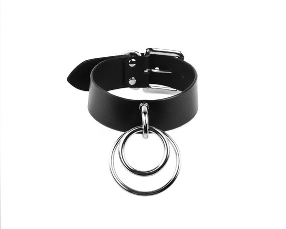 Eclipse Collar Double Ringed Leather or Vegan Choker Collar | Etsy