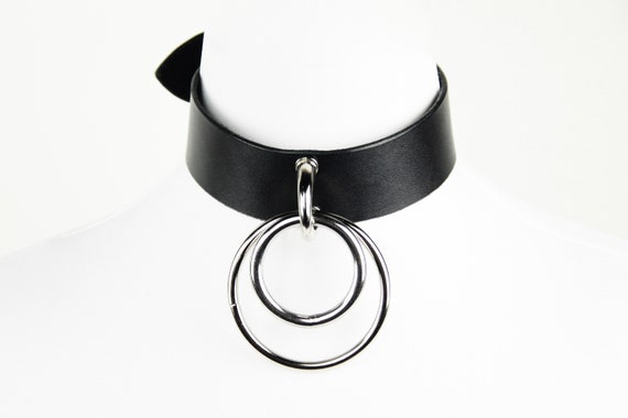 Eclipse Collar Double Ringed Leather or Vegan Choker Collar | Etsy