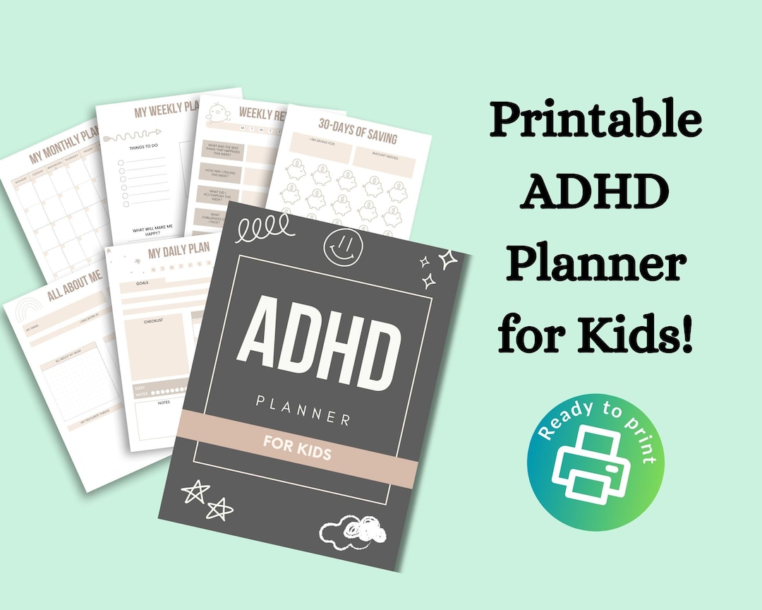Planner for Kids ADHD Printable Goal Setting Habit Tracker Self Care ...