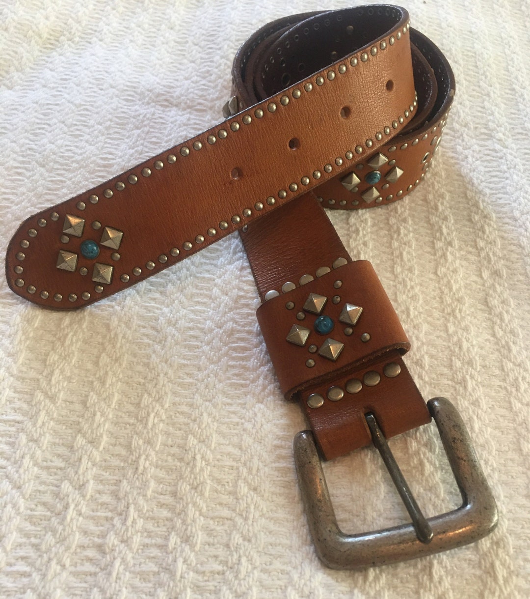 Vintage Studded Leather Belt With Blue Stones - Etsy