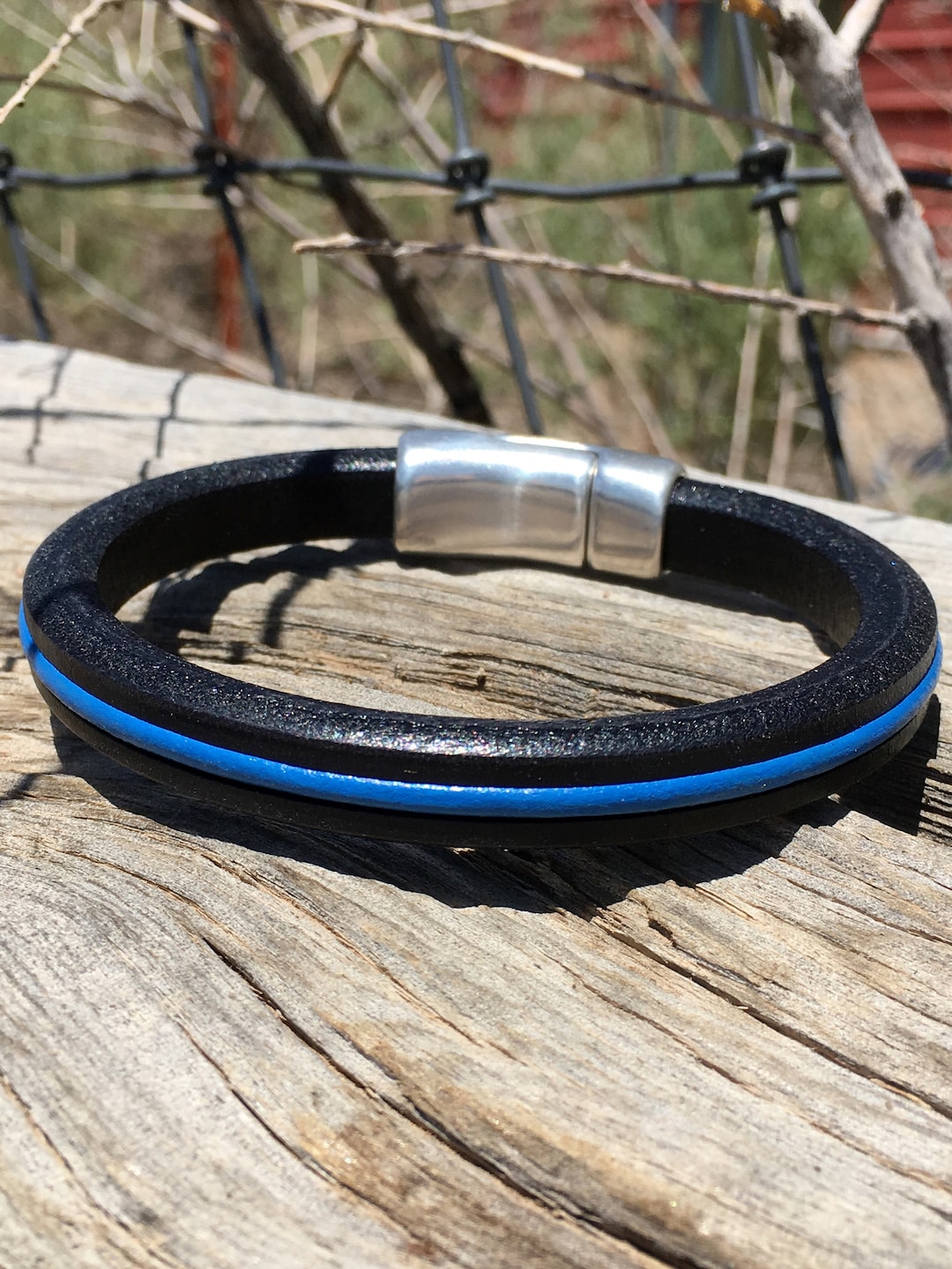 Thin Blue Line Leather Bracelet, Police Support Jewelry - Etsy
