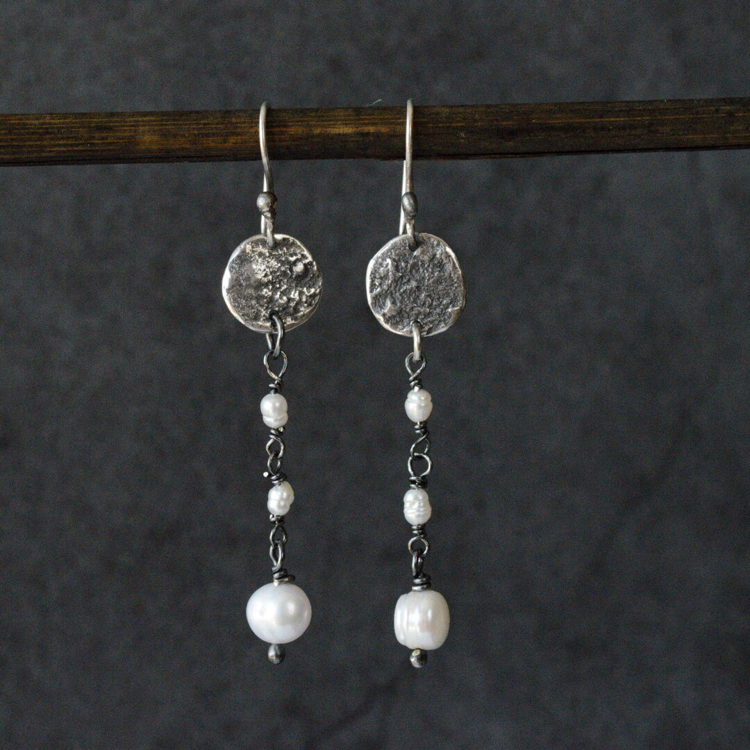 Pearl Sterling Silver Earrings, Rustic Pearl Earrings, Woman Artistic ...