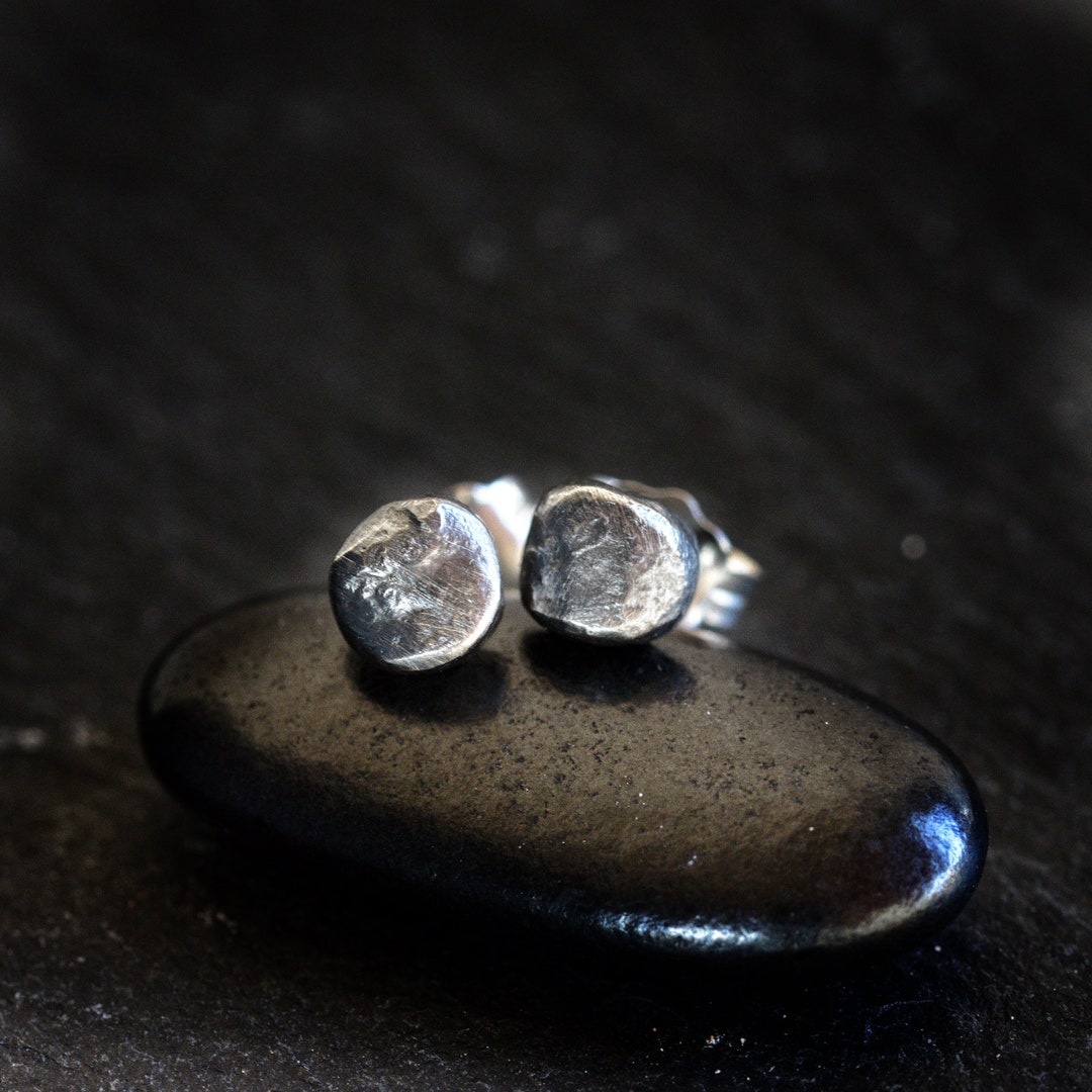 Sterling Silver Studs Earrings, Mens Stud Earrings, Minimalist Oxidized ...